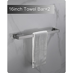 OSMARVEL 10 Pieces Bathroom Hardware Set, Square Bathroom Hardware Accessories Set Stainless Steel Brushed Nickel Bath Towel Bar Set with 16in Towel bar, Toilet Paper Holder, Towel Ring and Towel Hook