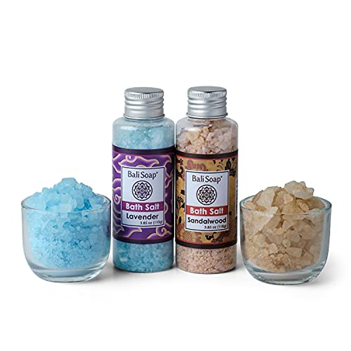 Lavender & Sandalwood Bath Salt Gift Set, Ideal for Sore Muscles, Detox, Relax & Stress Reliever, Small 2pc 3.8 Oz Each, by Bali Soap