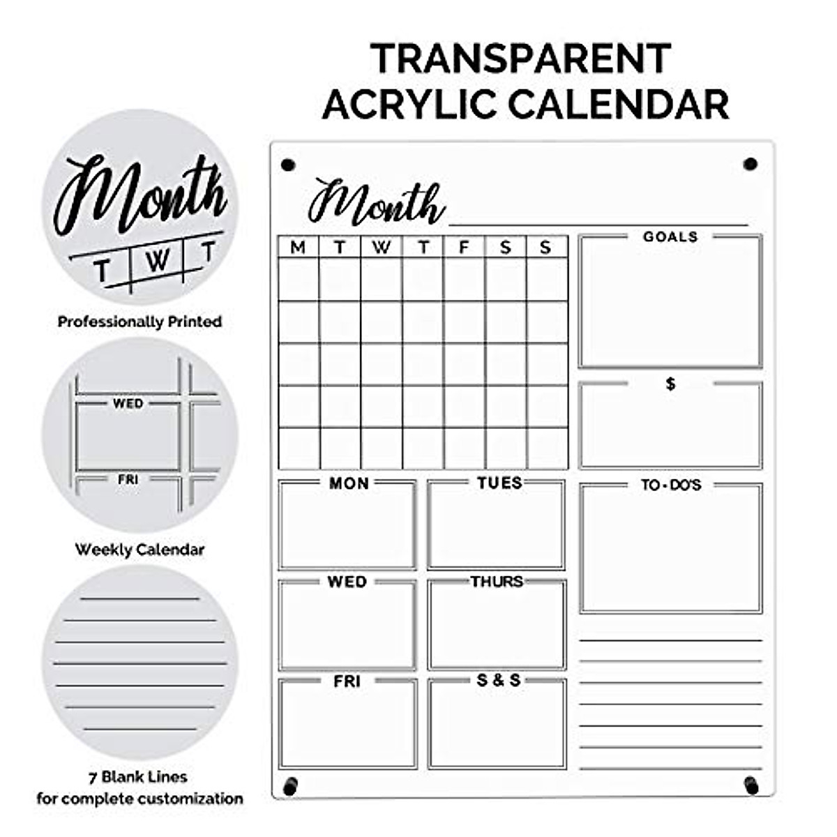 GenericJINCHENG Acrylic Calendar - Acrylic Calendar for Wall - Reusable Dry Erase Calendar for Wall - Clear Acrylic Wall Calendar - 18x24 inch - Monthly and Weekly Planner