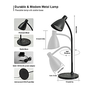LiFMIRA Desk Lamp with USB Charging Port, 15W Fast Wireless Charger, 5 Lighting Modes,7 Brightness Levels, Eye Care Touch Bedside Table Lamps Gooseneck Desk Lamps for Home Office with 24W Adapter