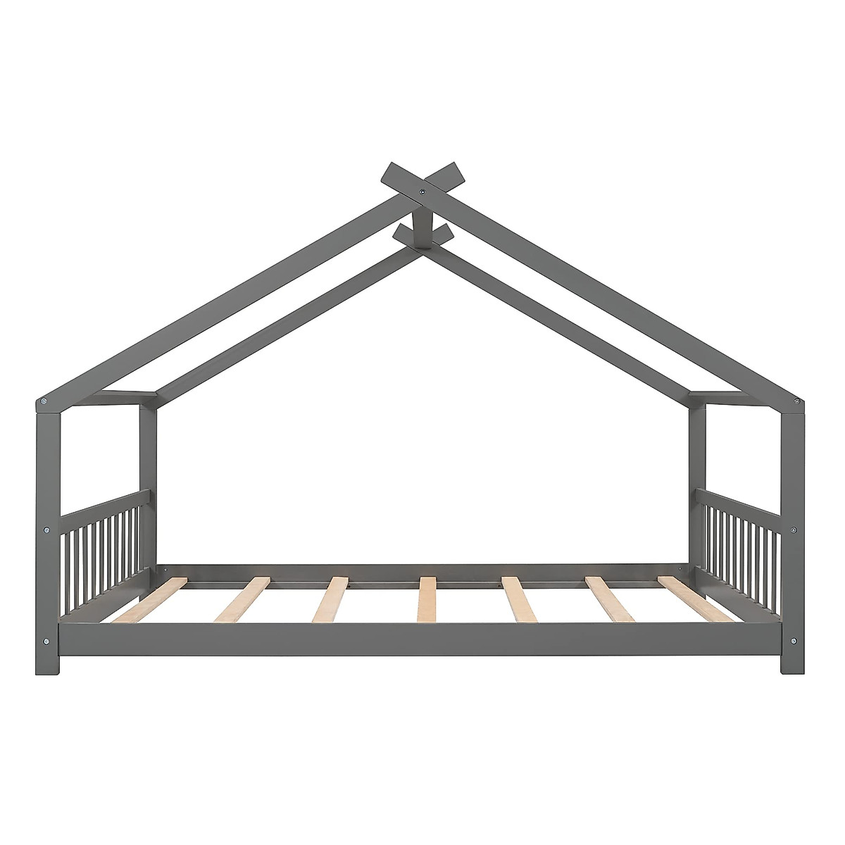 Harper & Bright Designs Full Size House Bed for Kids, Full Bed Frame with Headboard and Footboard, Wooden Kids House Bed for Girls Boys Bedroom Furniture, No Box Spring Needed, Grey
