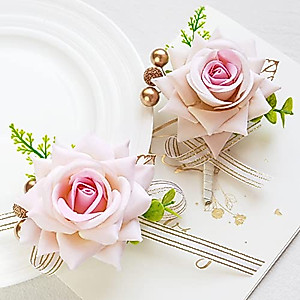 MYQNS Wrist Corsage and Boutonniere Set, Handmade Rose Boutonniere for Men Wedding, Bridal Bridesmaid Hand Flower Corsage Wristlet for Wedding Flowers Accessories Prom Suit Decor