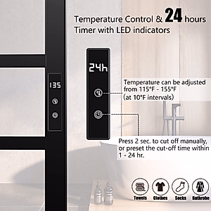 Sharpeye Towel Warmer with 24hr Timer, Matte Black Heated Towel Rack for Bathroom, Plug-in/Hardwired, Wall Mounted Electric Towel Drying Rack, with Temperature Control