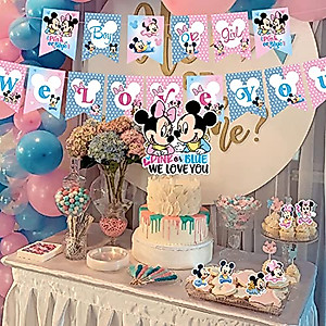 Mickey and Minnie Gender Reveal Backdrop Birthday Banner for Mickey and Minnie Gender Reveal Birthday Party Supplies Gender Reveal Photograph Background Photo Booth 5x3ft