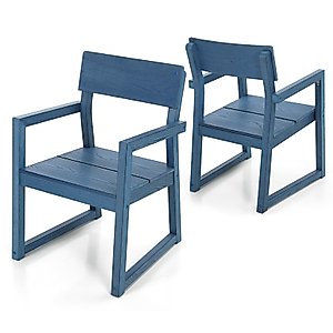 Modern Outdoor Chairs Set of 2, All-Weather Patio Dining Chairs with Armrests, 400 lbs Support Patio Chair for Backyard, Garden, Porch, and Indoor, Blue