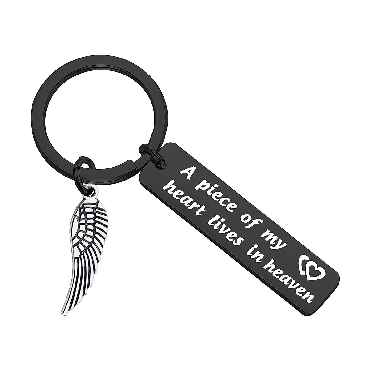MAOFAED Memorial Keychain A Piece of my heart lives in heaven Sympathy Gift Loss of Loved One Keychain (piece in heaven black)