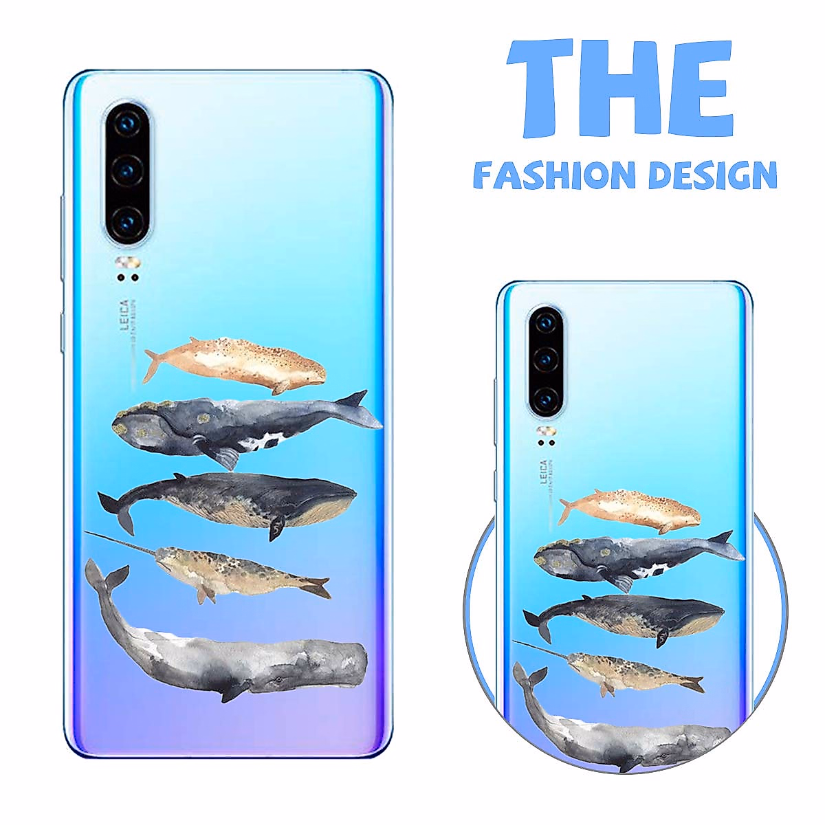Suhctup Flexible Silicone Gel TPU Bumper Case for Huawei Honor 8C Transparent Anti-Shock Protective Cover 5 Fish Design