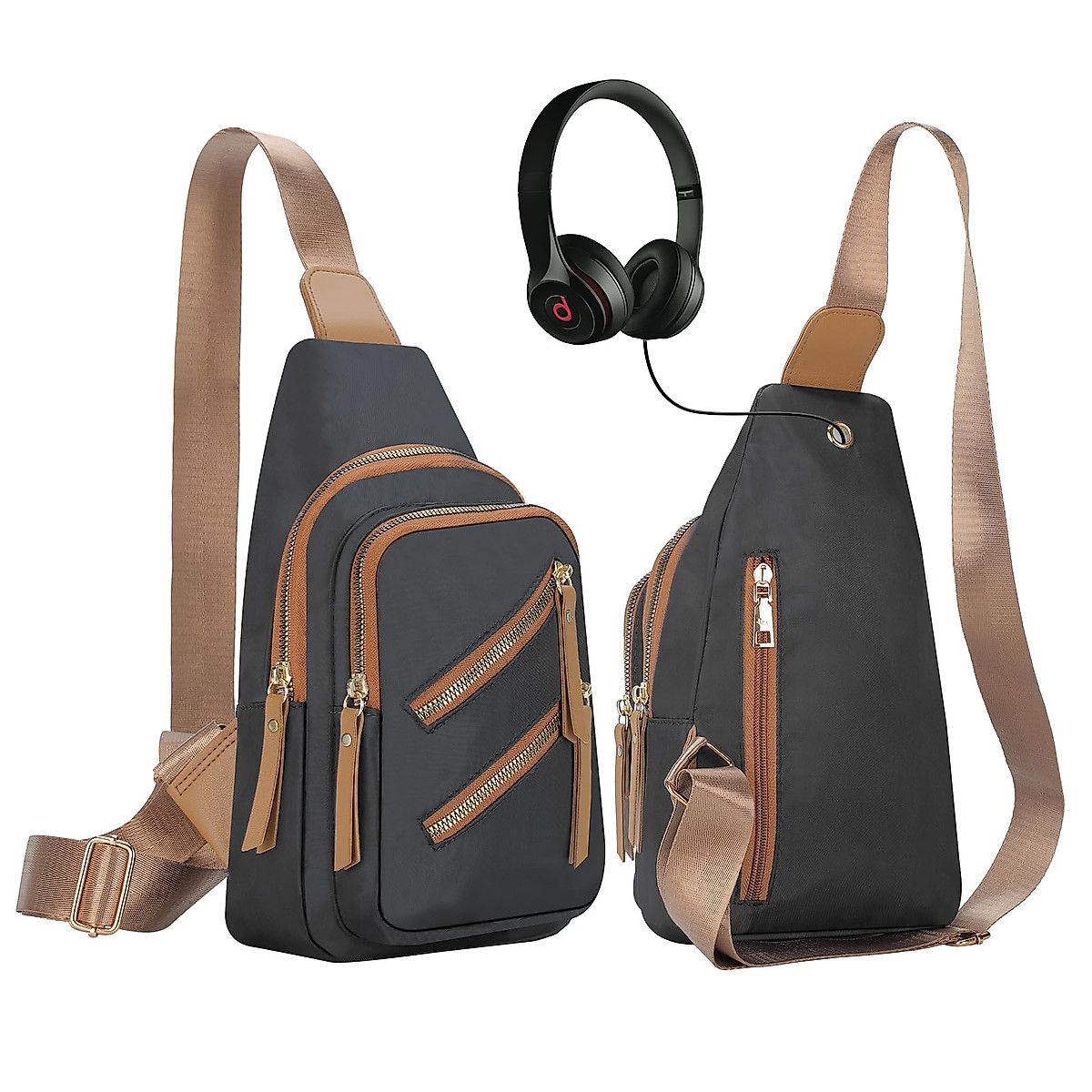 Aomiduo Trendy Crossbody Bags for Women and Men, Multipurpose Sling Bag Backpack Hiking Daypack Cross Body Chest Bag (Black)