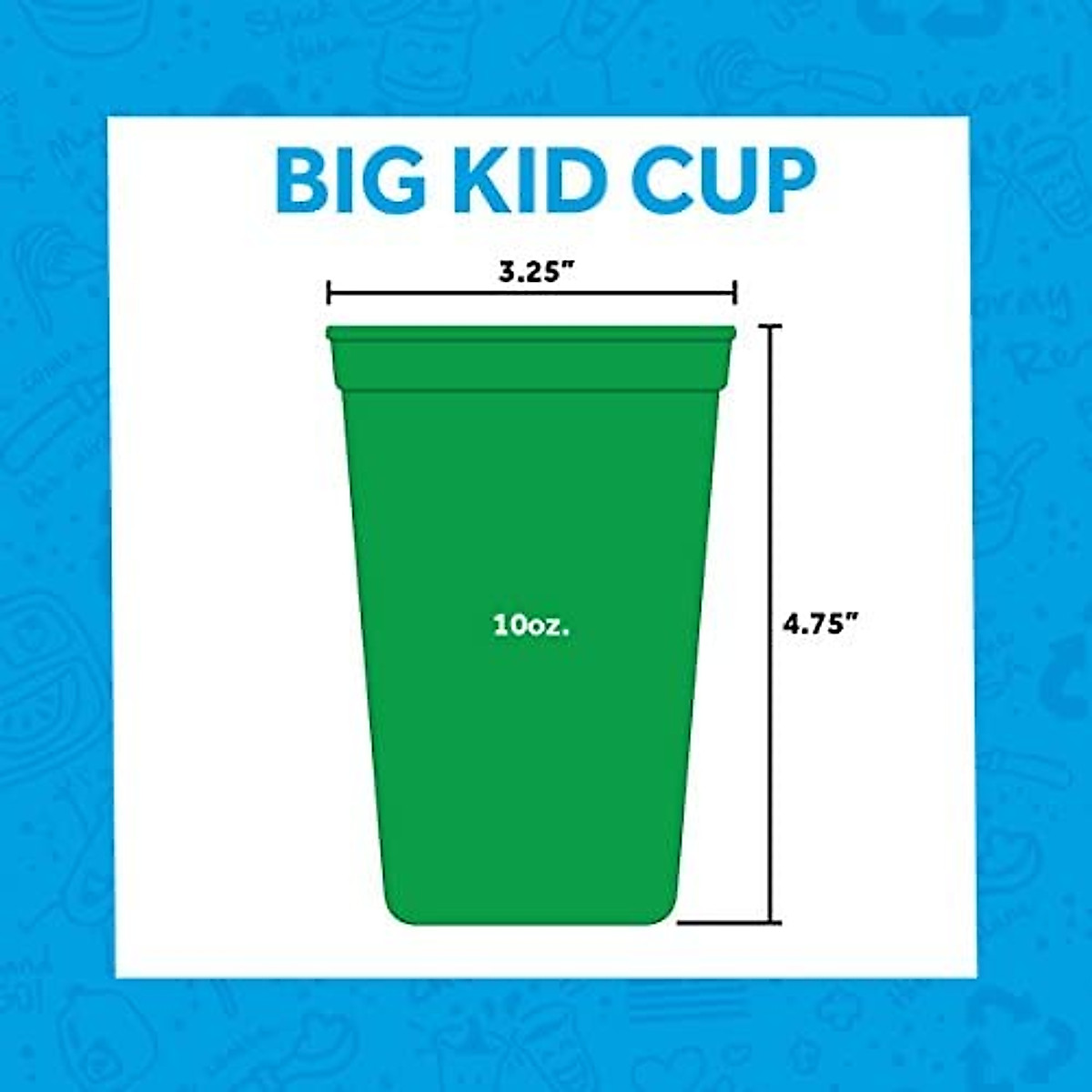 Re-Play Made in USA 10 Oz. Open Cups for Toddlers, Set of 3 - Reusable and Stackable Toddler Cups for Easy Storage - Dishwasher/Microwave Safe Kids Plastic Cups, 4.75" x 3.25", True Blue