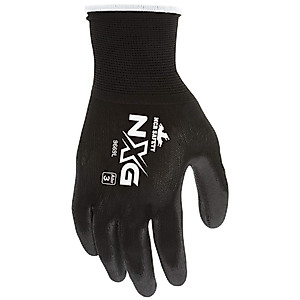 MCR Safety 9669L NXG Work Gloves 13 Gauge Black Nylon Shell Black Polyurethane (PU), 1 Pair