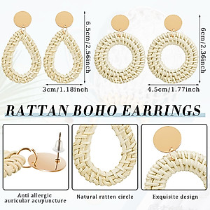 Sweetude Mini Clutch Tote Handbag 2 Pairs Rattan Earrings for Women Girls Bucket Drawstring Handbag Bohemian Woven Clutch (White)