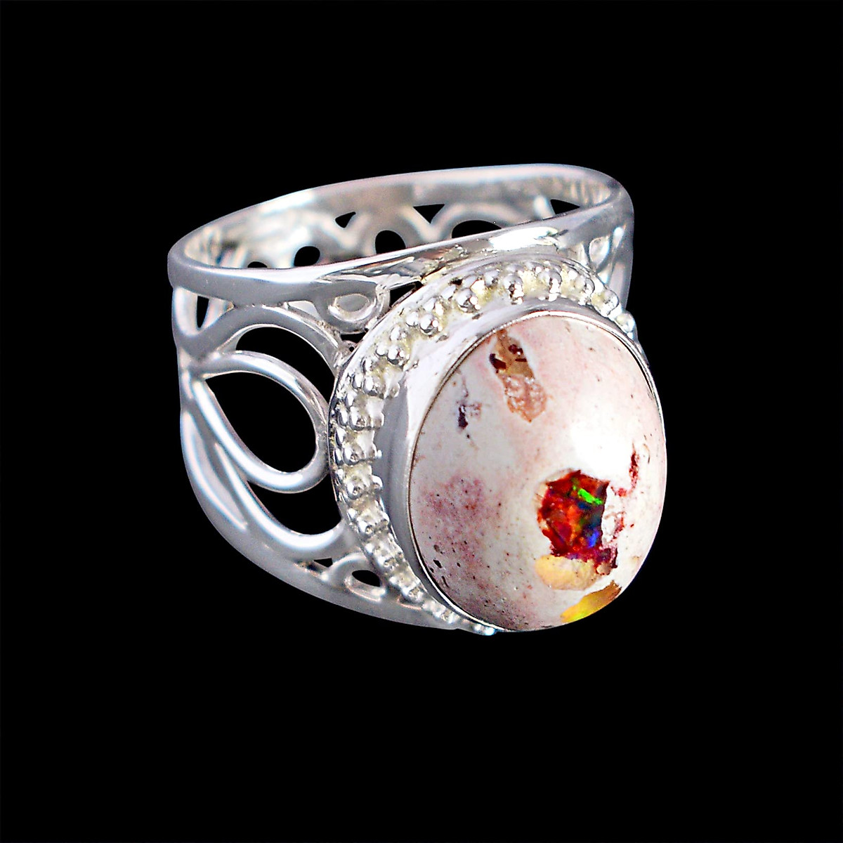 Ravishing Impressions Pretty Looking Mexican Fire Opal Gemstone 925 Solid Sterling Silver Ring Handmade Jewelry For Women