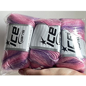 Ice Yarns Picasso 3 Pack - Pinks and Lilacs, Fuzzy with Subtle Sheen Worsted Weight, 3x125 Yards (3x115meters) 3x1.76 Ounces (3x50 Grams)