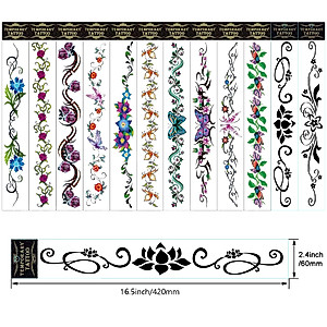 12 Sheets Flower Navel Temporary Tattoos Stickers Sexy Flower Butterfly Styles Long Belly Abdomen Waist Back Waterproof Tattoos for Women Body Art