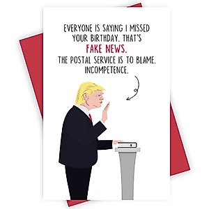 Alzombi Funny Trump Belated Birthday Card for Friends, Joke Belated Bday Card for Men Women, That's Fake News
