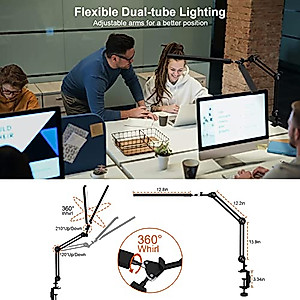 Svcouok 24W Desk Lamps for Home Office - Bright Tall Desk Lamp with Clamp 3 Color Dimmable Architect Desk Lamp Office Lights for Desk Monitor Studio Reading
