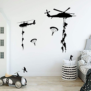 PICTURE IT ON CANVAS Soldiers Parachuting from Helicopters for Kids Playroom, Children, Military Families Army Wall Decals