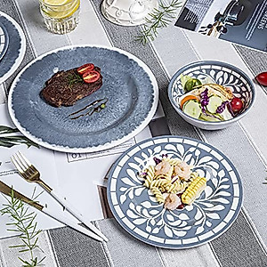 Yinshine Melamine Dinnerware Sets - Melamine Plates and Bowls Set for Daily use, Camping RVing Dishes Set, Grey