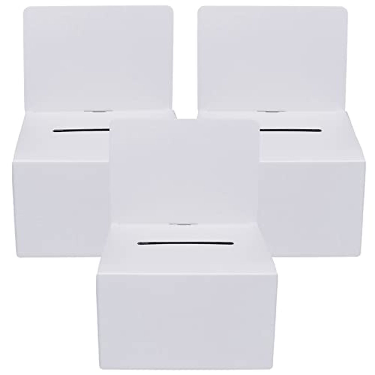 GRAWUN suggestion boxes with slot,raffle ticket boxs,raffle donations boxs, suggestion boxes with removable header，for Collecting Card Tickets And Voting Contest (3 Pack，White)