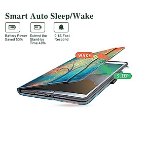 Vimorco iPad 9th/8th/7th Generation Case, 9th Generation iPad Case with Pencil Holder/Hand Strap/Pocket, iPad 10.2 Case Adjustable Angle, iPad Cover 9th Generation Auto Sleep/Wake, Oil Painting Tree