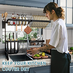 Vipush Over The Sink Dish Drying Rack - Large Dish Drainer for Storage Kitchen Counter Organization, Adjustable Stainless Steel Over Sink Display(25-35inch)