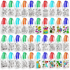 100 Pcs Coloring Goodie Bags Cute Cartoon Bags Reusable Party Favor Paint Bags Non Woven Goodie Bags for Kids Birthday Party Art DIY Crafts Supplies, 20 Styles