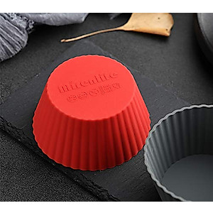 Mirenlife 12 Pack Reusable Nonstick Jumbo Silicone Baking Cups, Cupcake and Muffin Liners, 3.8 Inch Large Size, Red and Gray Colors, Round