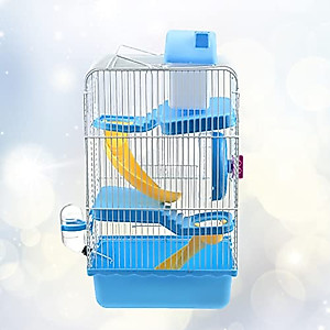 Plastic Hamster Cage Three Layers Hamster House Cage Portable Small Pets Carrier for Mouse Rat Small Animals (Blue)