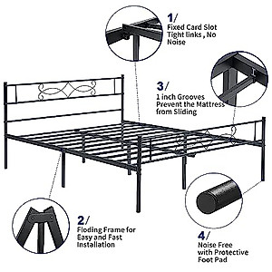 VECELO 14" Full Size Metal Platform Bed Frame with Headboard,Premium Steel Slat Support No Box Spring Needed,Noise-Free Anti-Slip,Easy Assembly