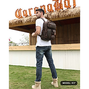 Taertii Full Grain Leather Backpack for Men, Fits 15.6" Laptop Multi Pockets Travel Bag Daypack Rucksack - Brown