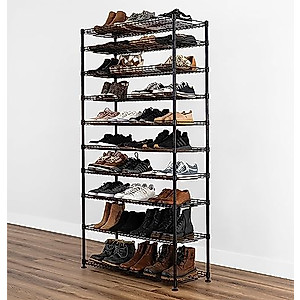 SafeRacks 10-Tier Shoe Rack - Black, Large Shoe Storage Organizer, 60 Pair, Heavy Duty Shoe Stand with Vertical Free Standing Shoe Shelf, Perfect for Entryway, Closet, Garage, & Bedroom Storage