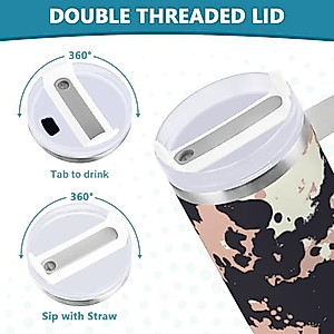 GKCLOCK 40 oz Tumbler with Handle and Straws, Insulated Reusable Stainless Steel Travel Coffee Mug Water Bottle for Office & Outdoor, Cupholder Friendly (Pink Camouflage Style)