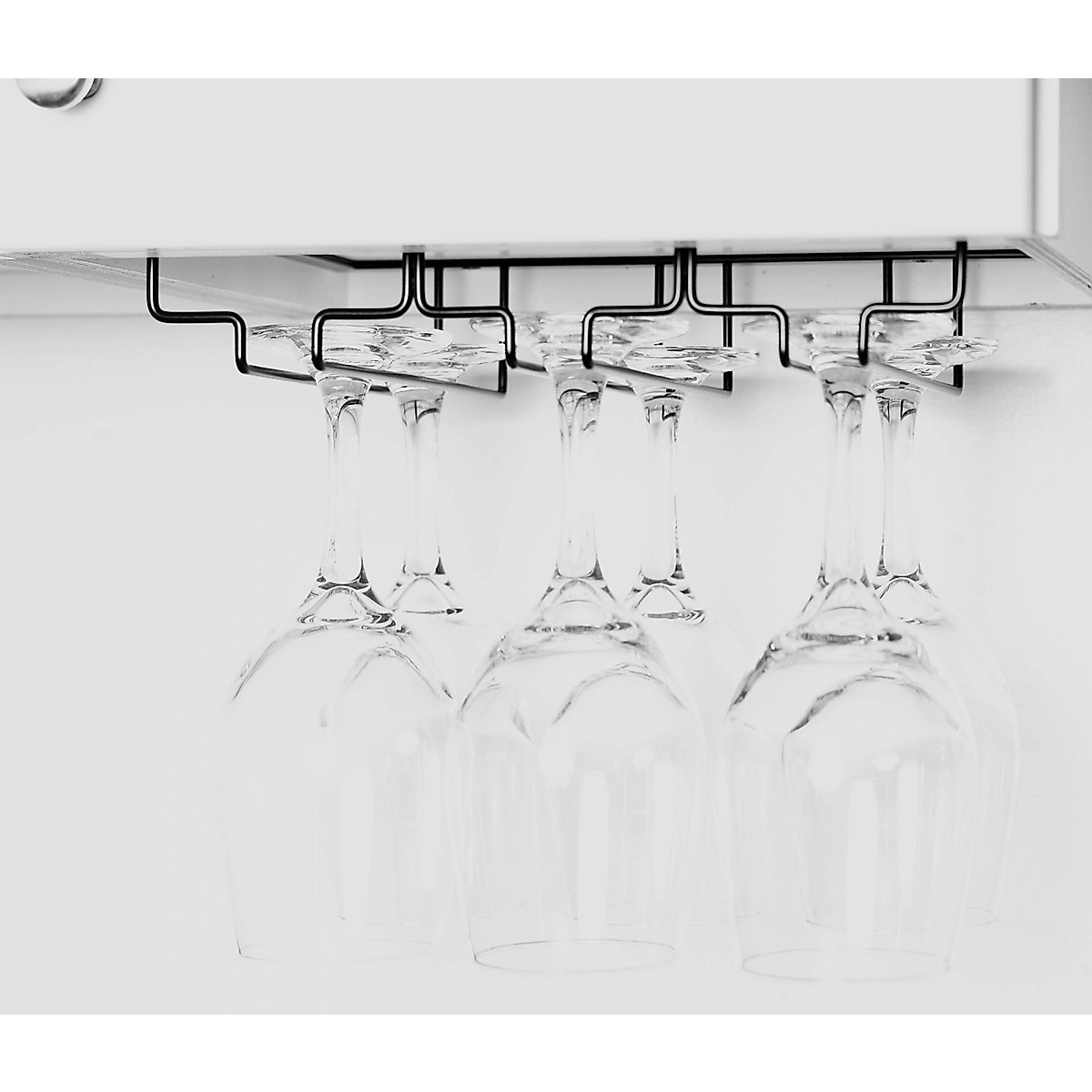 Wine Glass Rack - Under Cabinet Stemware Wine Glass Holder Durable Glasses Storage Hanger Metal Organizer for Bar Kitchen UPGRADED DESIGN Black (3 Rows)