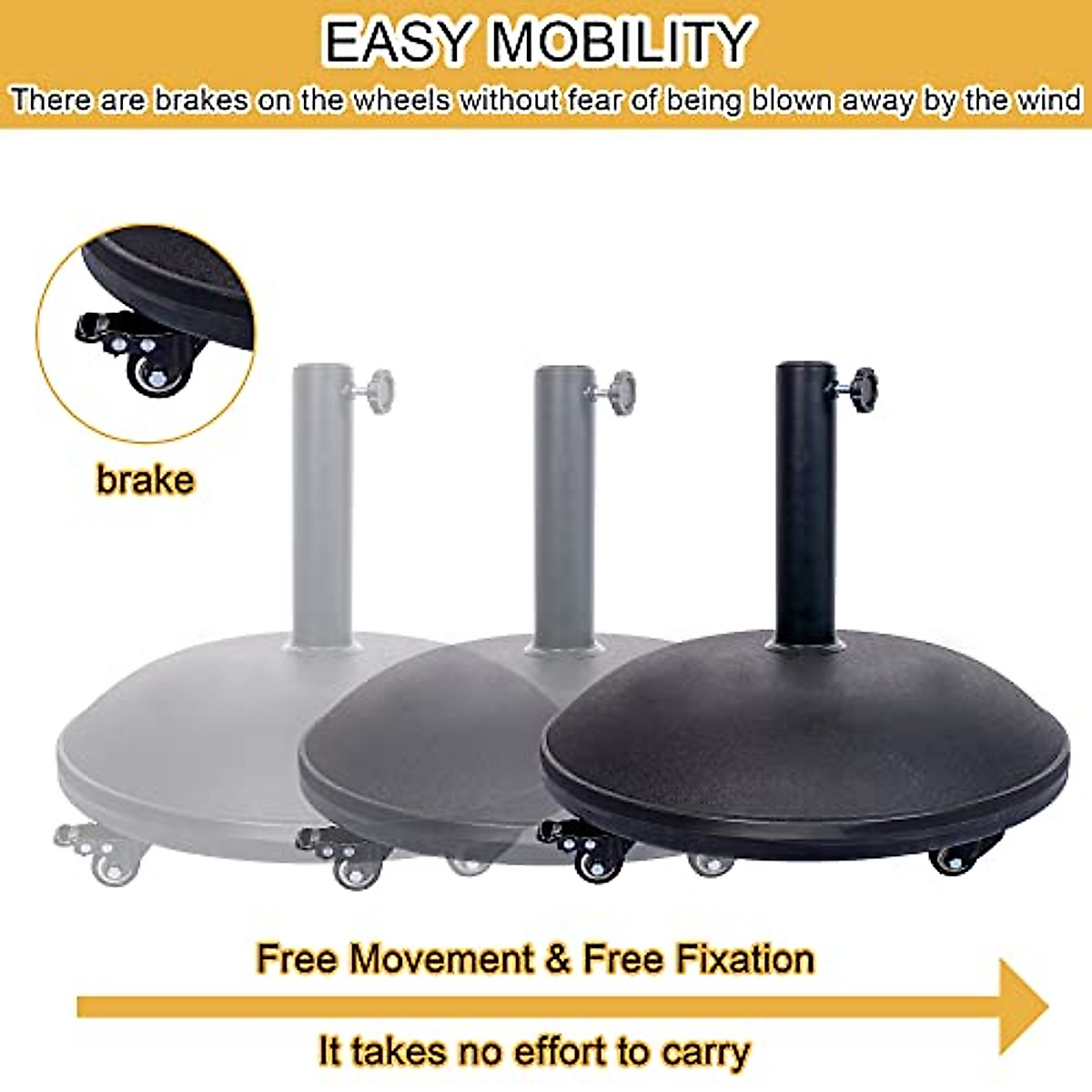 Sundale Outdoor Heavy Duty Umbrella Base, 55 LBS Plastic Shell Concrete Mobile Stand with 4 Wheels for Patio, Deck, Garden, Poolside, Black