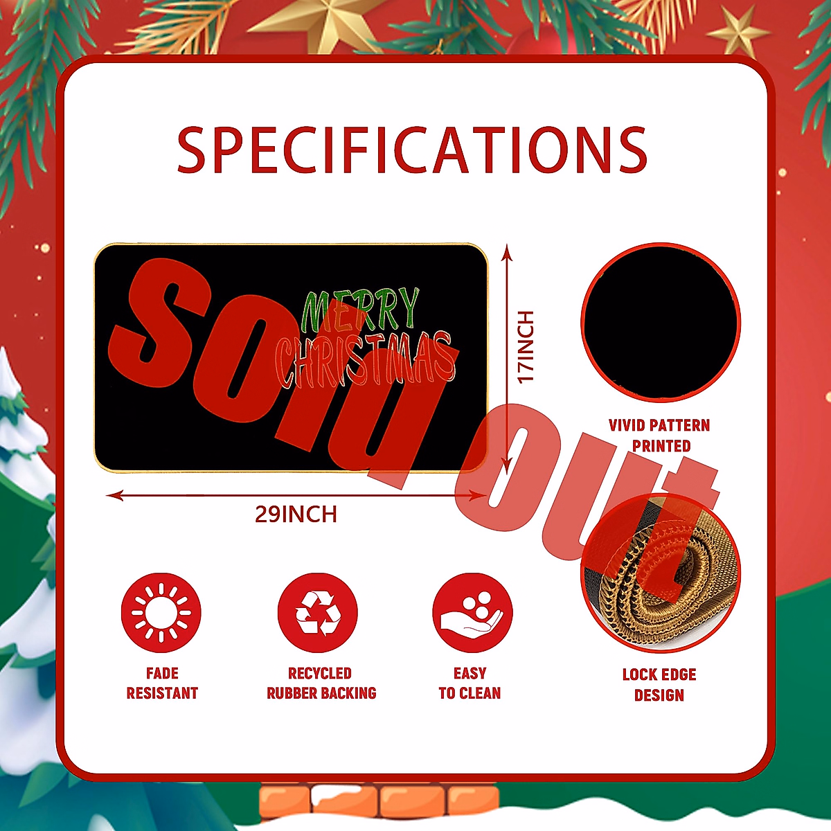 ENCHAN Christmas Door Mat Xmas Welcome Merry Christmas Non-Slip and Washable Winter DoormatParty Decoration Black Doormat Porch Entrance Mat 17x29 Inches