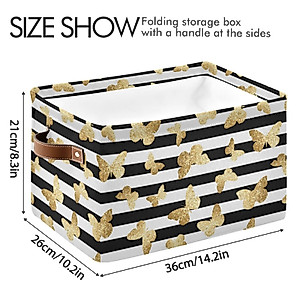Black White Stripes Butterflies Storage Basket Bins Foldable Laundry Hamper Toy Storage Bins Box Organizer for Pet Books Clothes Makeup Nursery Closet Office,2 pcs