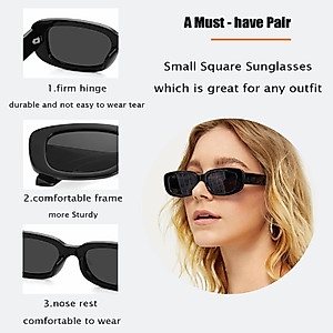 Teumire Retro Rectangle Sunglasses for Women Men Small Square Frame Sun Glasses 2 Pack (Black/Black + Black/Black)