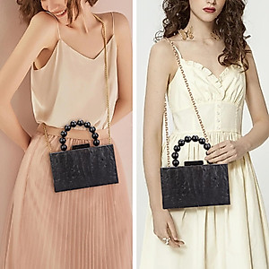 Acrylic Purses Evening Clutch Bag Marbling Handbags for Women Cross Body Bag with Pearl Chain Formal Wedding Prom Party(Black)