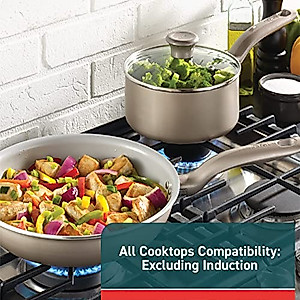 T-fal Initiatives Ceramic Nonstick Cookware Set 14 Piece Award Winning, Pots and Pans Gold