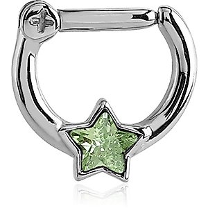316L Surgical Steel Septum Clicker Helix Nose Ring Ear Cartilage Green Star 16G