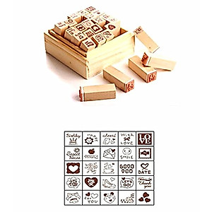 Diary Stamp Set,Wooden Rubber Signet for Children DIY Scrapbooking Planner Card Making(25pcs,Love Heart)