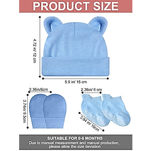 Geyoga Newborn Baby Hat Bear Ears Mittens and Socks Set for 0-6 Month(Multicolor,6 Set)