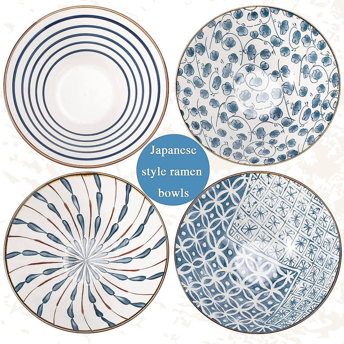 Zopeal Ceramic Ramen Bowl Set of 4 40 Ounce Japanese Large Ramen Bowls with Chopsticks and Spoons and Racks Ceramic Ramen Asian Soup Bowl Stand for Udon Soba Pho Asian Noodles Soup Ramen Salad Pasta