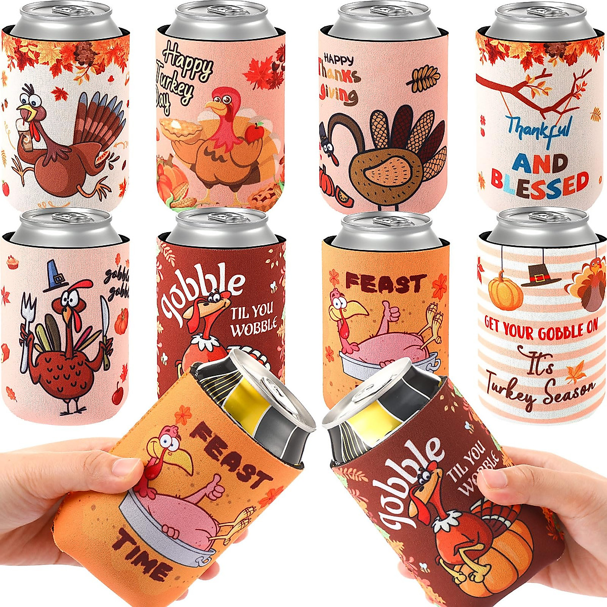 24 Pcs Thanksgiving Can Cooler Sleeves 12 oz Funny Can Sleeves Turkey Pumpkin Neoprene Insulated Beer Can Bottle Sleeves for Happy Thanksgiving Happy Turkey Day Party Favors Supplies