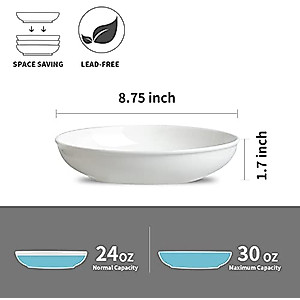 Samsle 30 Oz Pasta Bowls, White large Ceramic Salad, Soup, Dinner Bowls Plates, Bowl Set of 6, Oven, Microwave, Dishwasher Safe