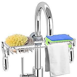 Arrozon Sponge Holder for Kitchen Sink,Kitchen Sink Sponge Holder 304 Stainless Steel Faucet Rack for Kitchen Bathroom Accessories Compatible with Faucets 0.78-1.12 Inches in Diameter（Sliver）