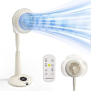 MIZUKATA HIKARI Versatile Air Circulator Floor Standing Fan with Remote, 2022 Nature Breath Portable Pedestal Fan, 12 Speeds, Night Light, Aroma Box, for Indoor, Outdoor, White.