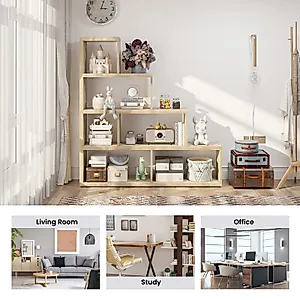 IFANNY 4 Tier Bookshelf, Step Bookcase with 6 Separate Storage Cubes, Wood Bookshelves and Bookcases, Geometric Display Shelf, Modern Book Shelf for Bedroom, Living Room, Home Office (Natural)