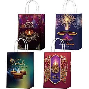 16 Pack Diwali Party Favor Bags Festival of Lights Goodie Gift Bags Diwali Theme Treat Bags Candy Bags for Diwali Party Indian celebration Supplies Decoration