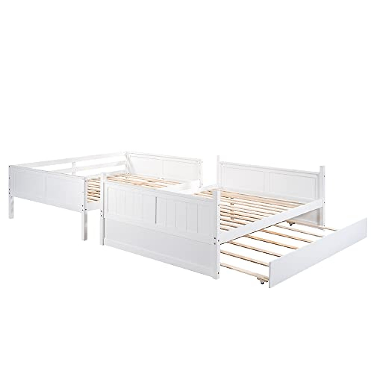Harper & Bright Designs Full Over Full Bunk Bed for Adults Kids Teens, Full Bunk Beds with Trundle,Detachable Wood Bunk Bed Full Over Full Size with Ladder and High Guardrail,White